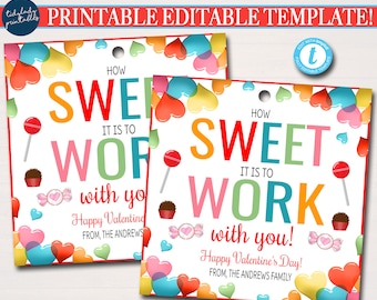 Valentines Coworker Gift Tags, How Sweet It is to Be Work With You ...