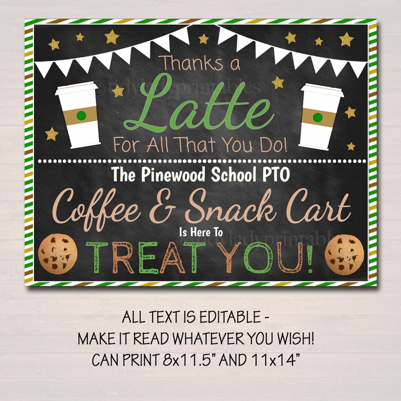 Editable Teacher Appreciation Week Coffee Cart Door Hanger: School Pto ...