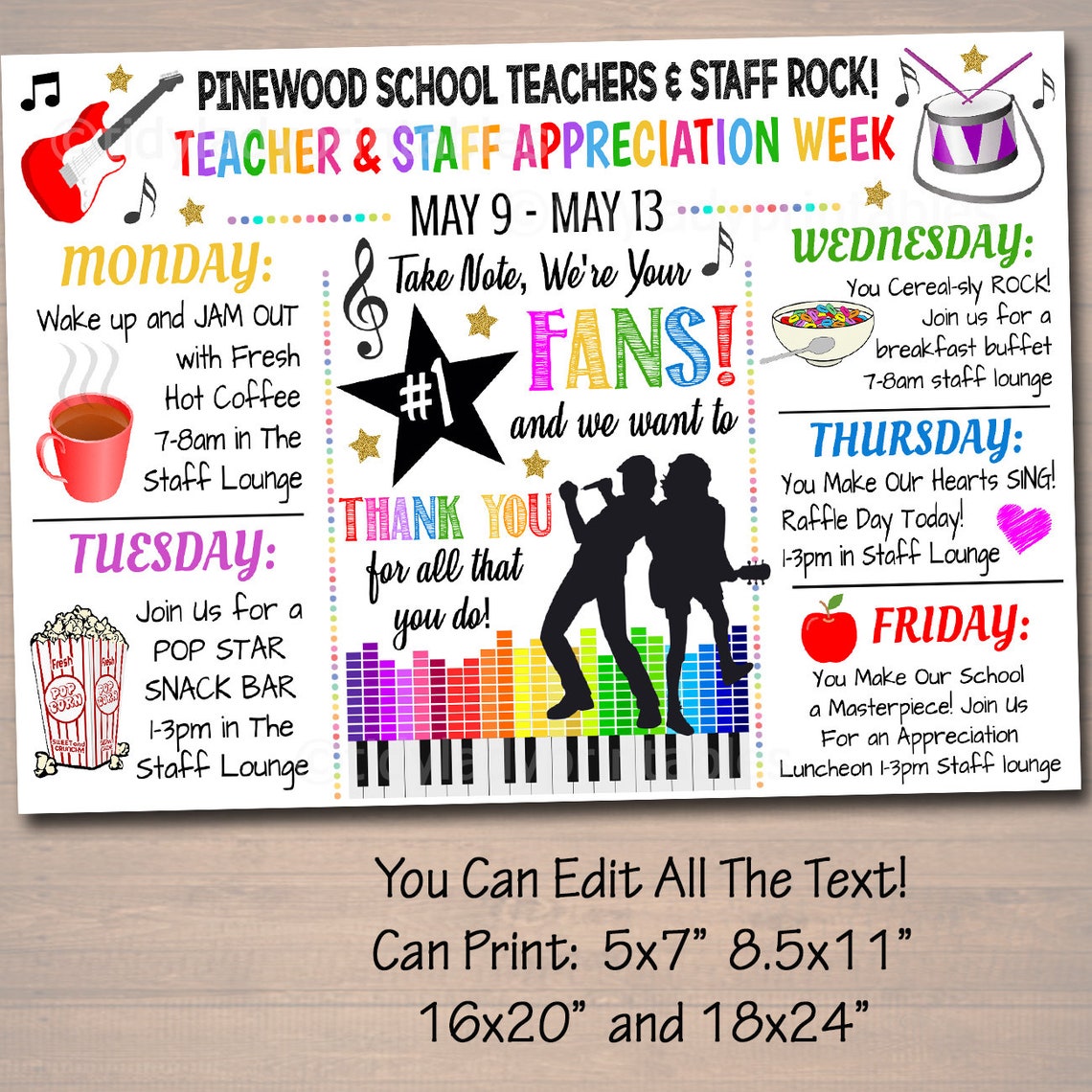EDITABLE Music You Rock Theme Teacher Appreciation Week - Etsy