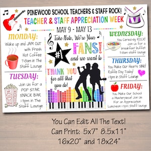 EDITABLE Music You Rock Theme Teacher Appreciation Week Itinerary ...