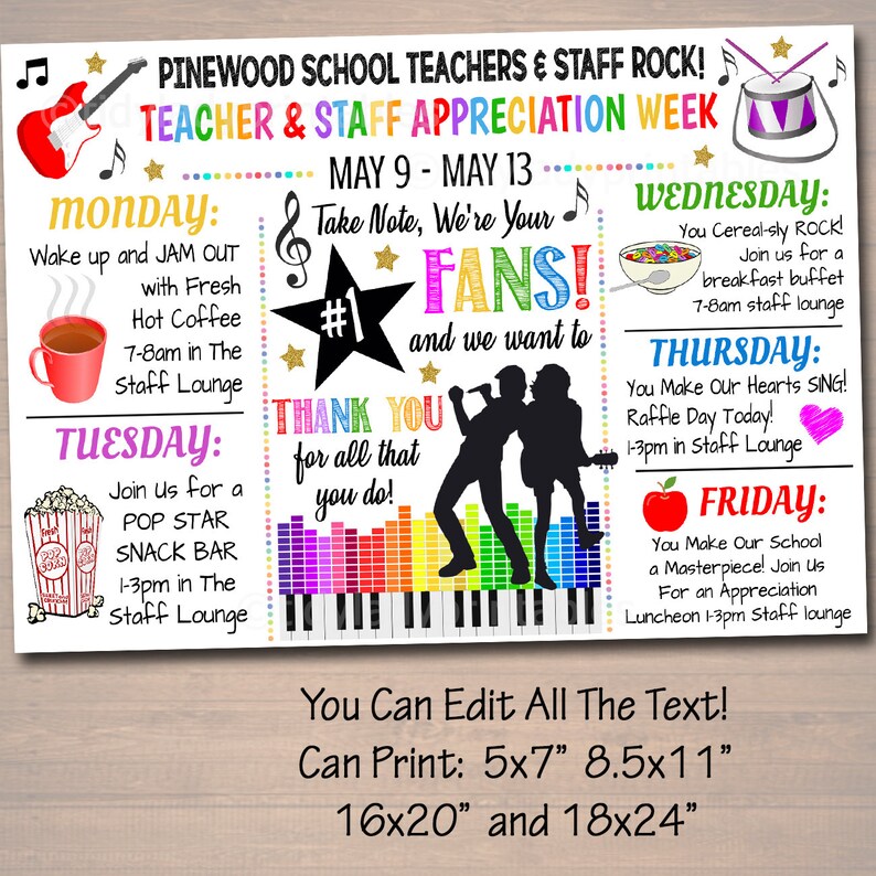 Rockstar Theme Teacher Appreciation Week Itinerary Poster: #1 Fans ...