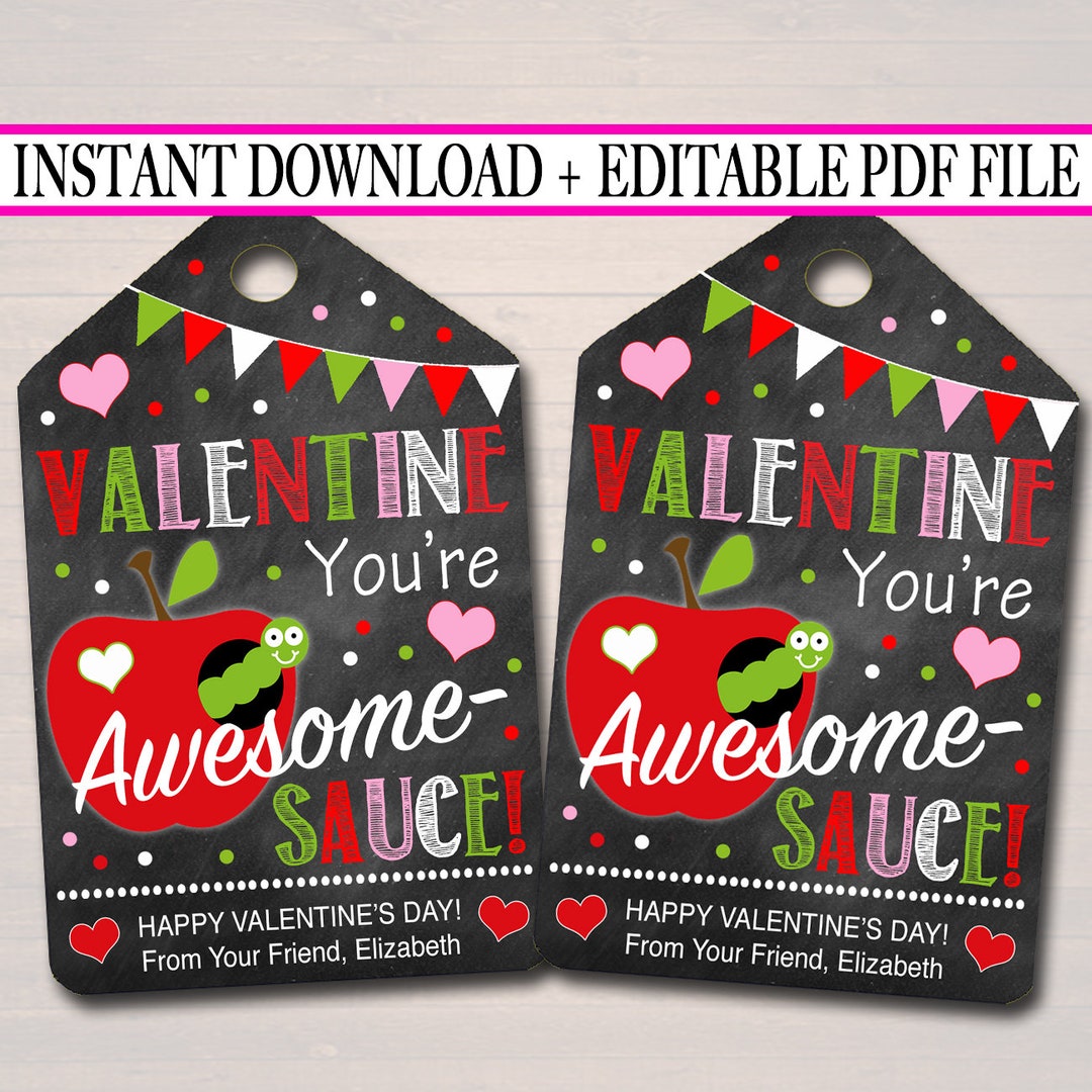 EDITABLE Apple Sauce Valentine's Day Gift Tags, Kids Friend Classroom ...