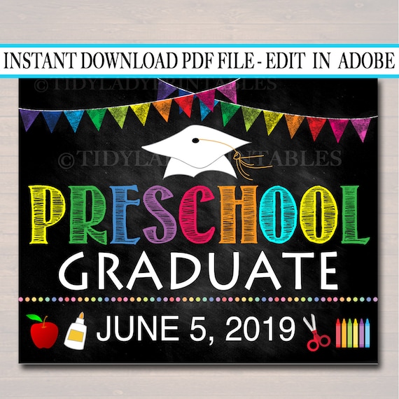 EDITABLE DATE Preschool Graduation Photo Prop, End of School Chalkboard ...