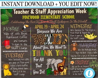 EDITABLE Jungle Teacher Appreciation Week Itinerary, We Are Wild About ...
