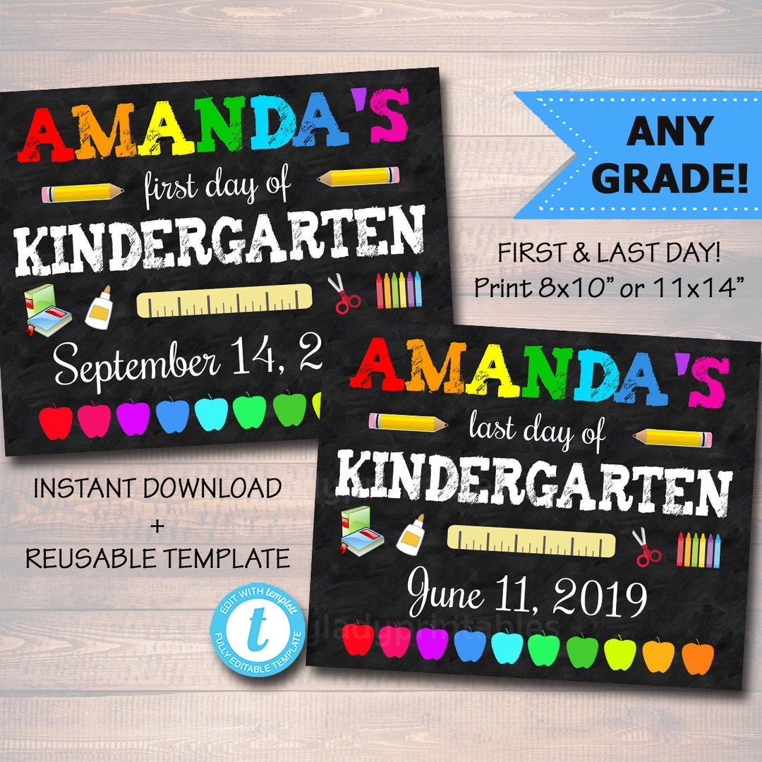 Back to School Sign, First Day of School Chalkboard Poster Personalized ...