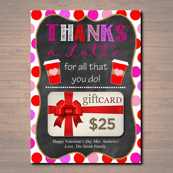 EDITABLE Coffee Card Holder, Thanks a Latte Valentine Gift Card Holder ...