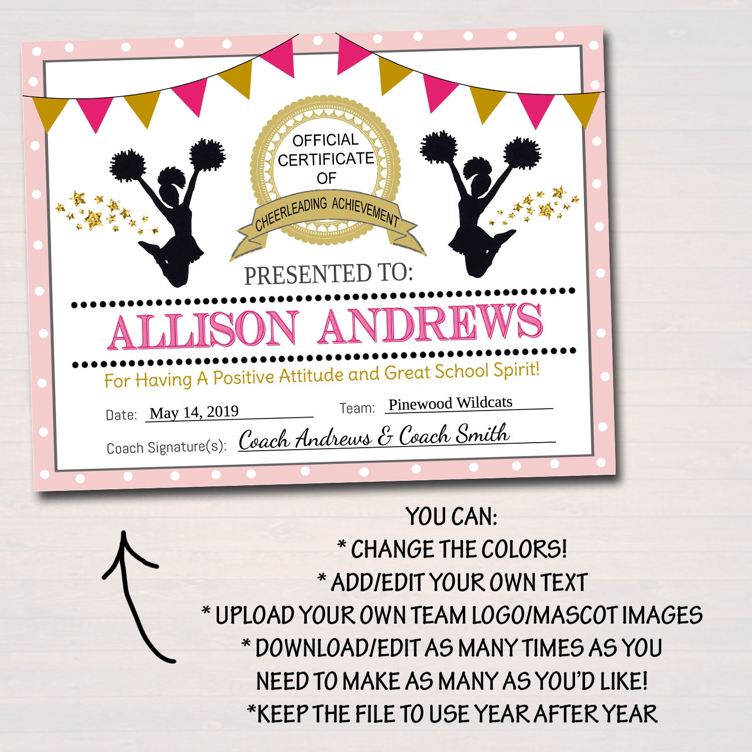 Editable Cheerleading Award Certificate: Sportsmanship Printable ...