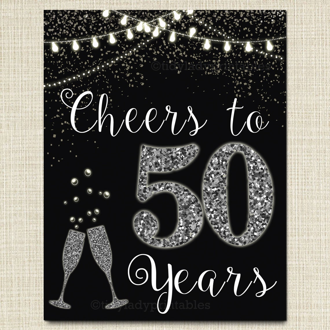 Cheers to 50 Years Sign: Silver Glitter Anniversary Party Decor ...
