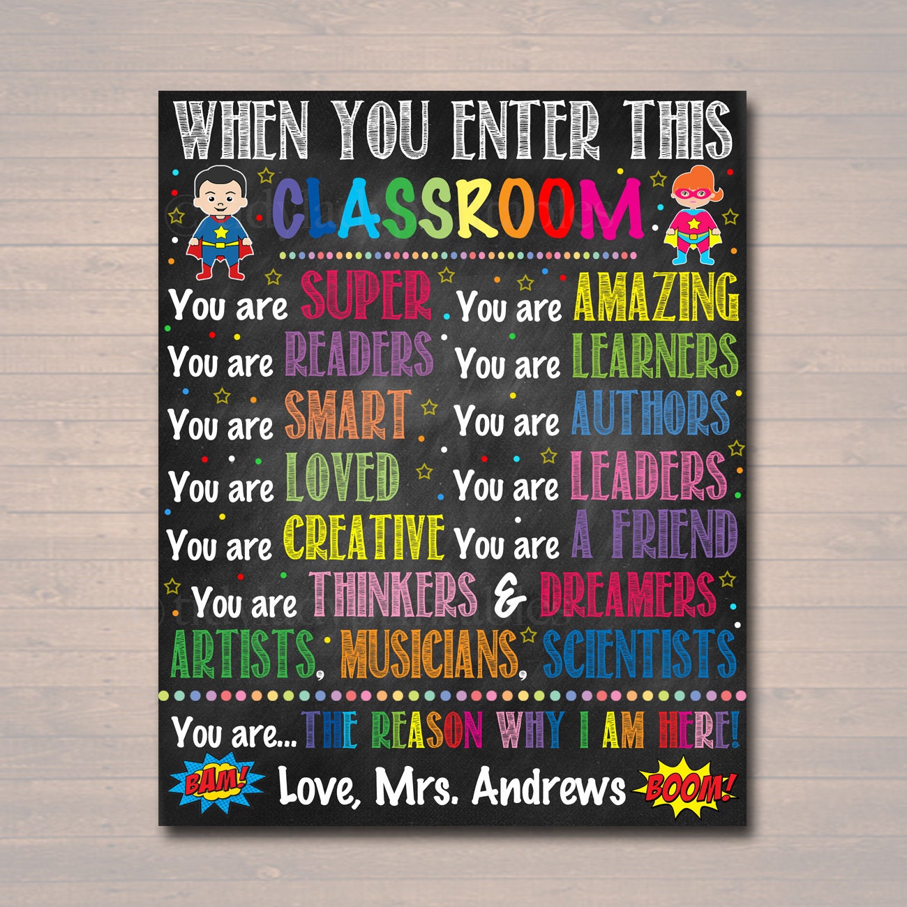 Personalized Printable Superhero Classroom Poster Decor, Teacher ...