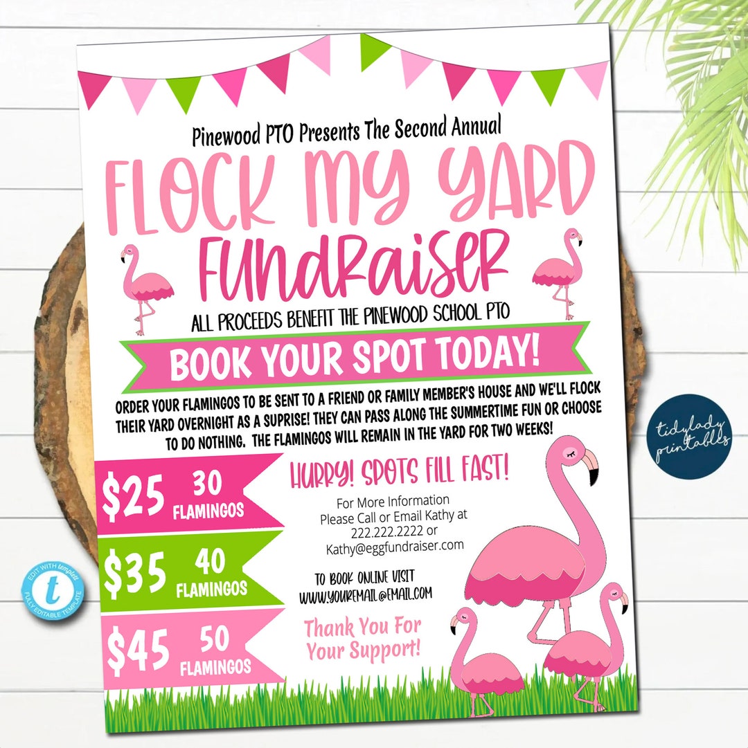 Flock My Yard Flamingo Fundraiser Flyer, Printable Invite Summer Fundraiser Idea, Flamingo ...