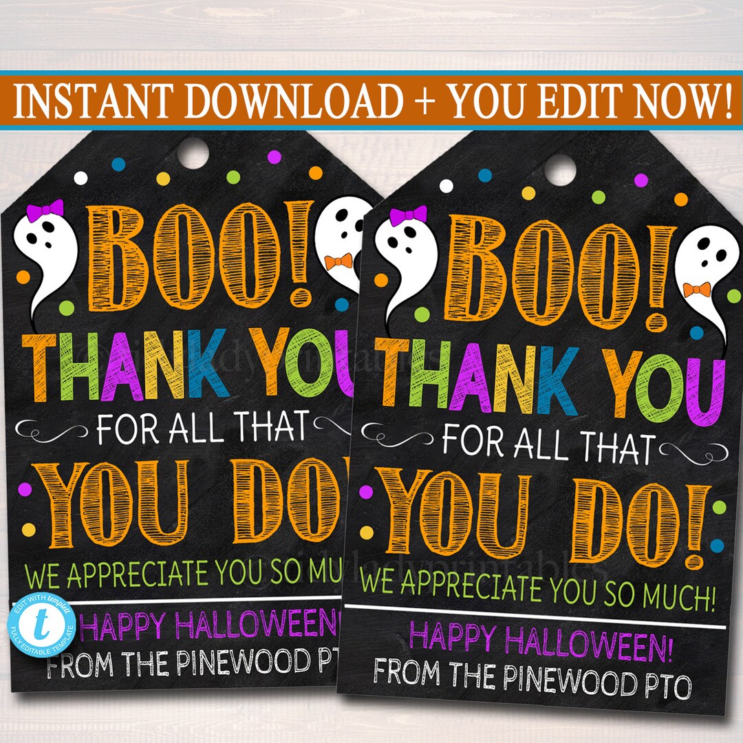 Halloween Gift Tags, Halloween Appreciation Favor Tags, Boo Thanks for ...