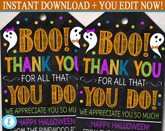 Halloween Gift Tags, Halloween Appreciation Favor Tags, Thanks for All ...