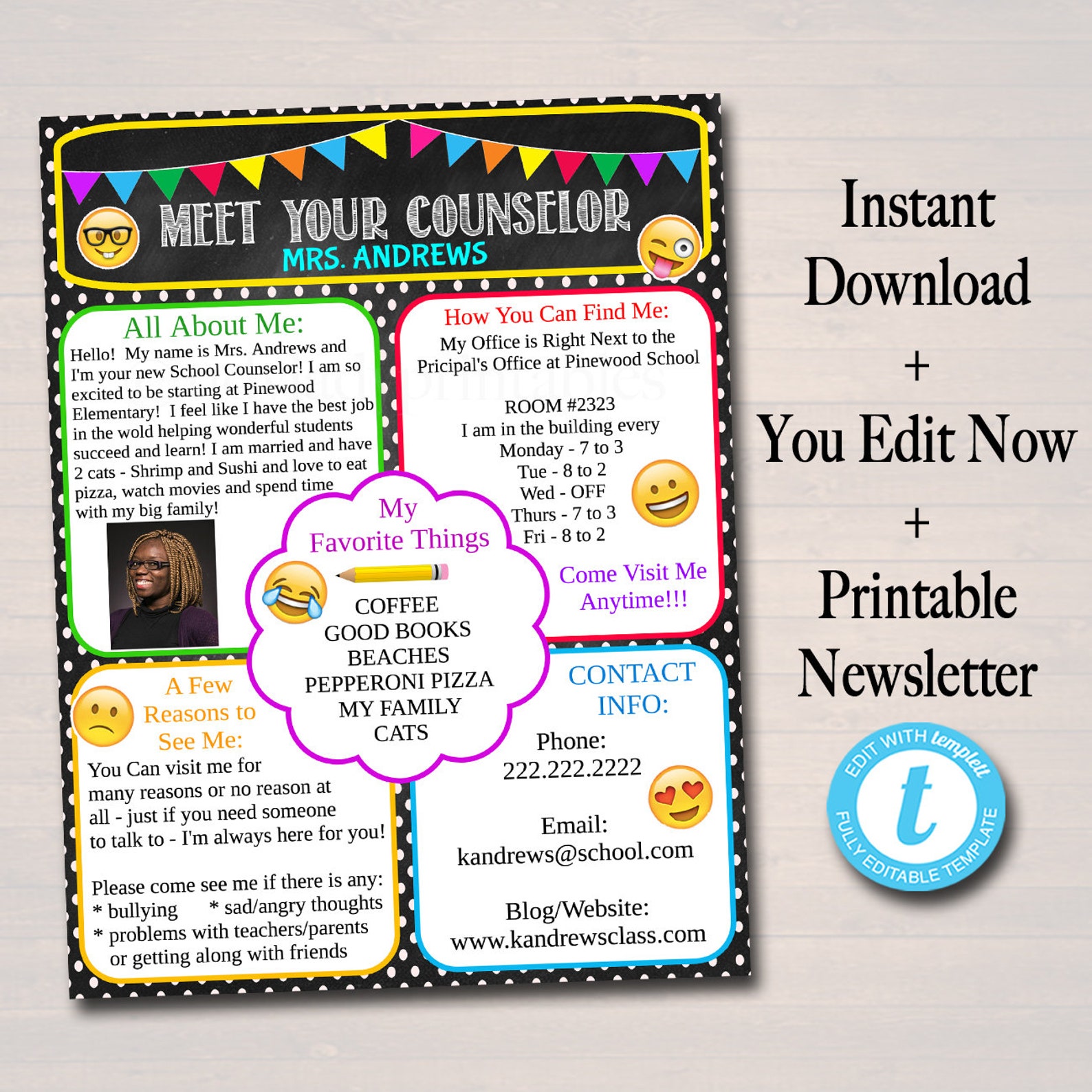 EDITABLE School Counselor Newsletter Template, INSTANT DOWNLOAD ...