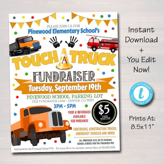 EDITABLE Touch a Truck Fundraiser Flyer, Printable Handout, School Pto ...