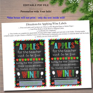 EDITABLE Teacher Gift, Christmas Wine Label INSTANT DOWNLOAD, Printable ...