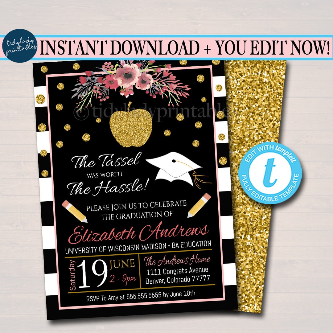 Floral Teacher Graduation Invitation: Editable College Grad Party ...