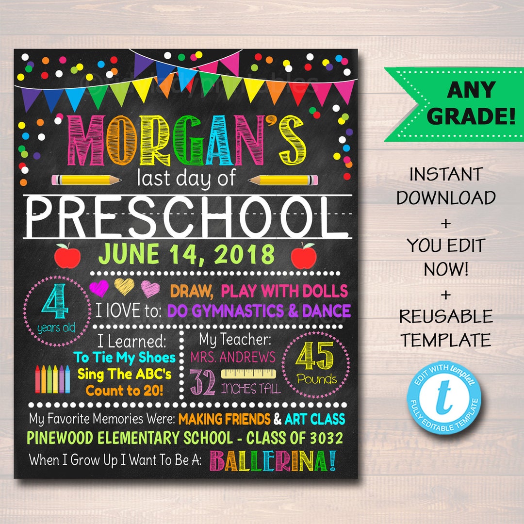 Editable Last Day of School Photo Prop: Chalkboard Sign (digital ...