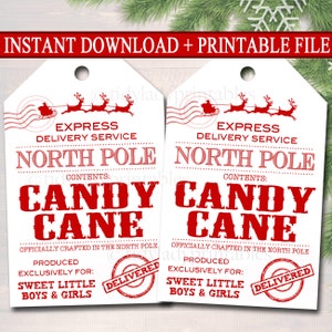 Christmas Candy Cane Gift Tag, North Pole Delivery, Santa's Nice List ...