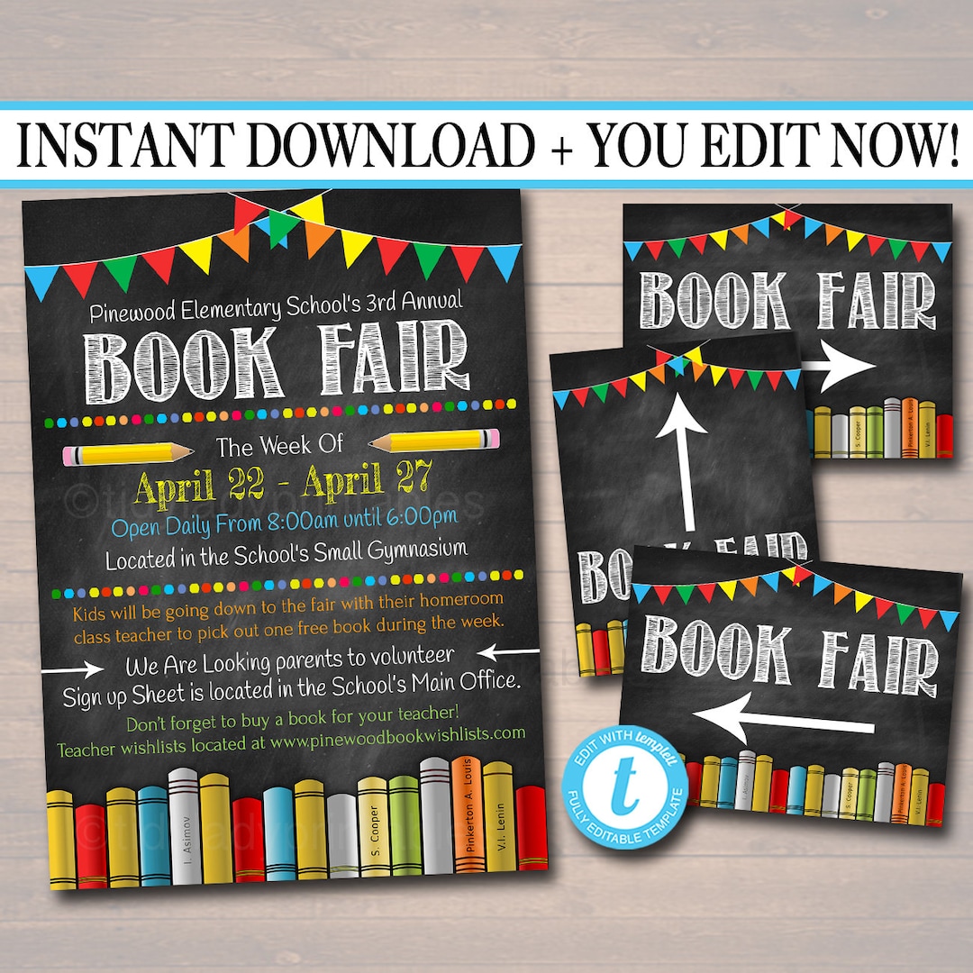 Editable Book Fair Flyer & Directional Signs Template (instant Download ...