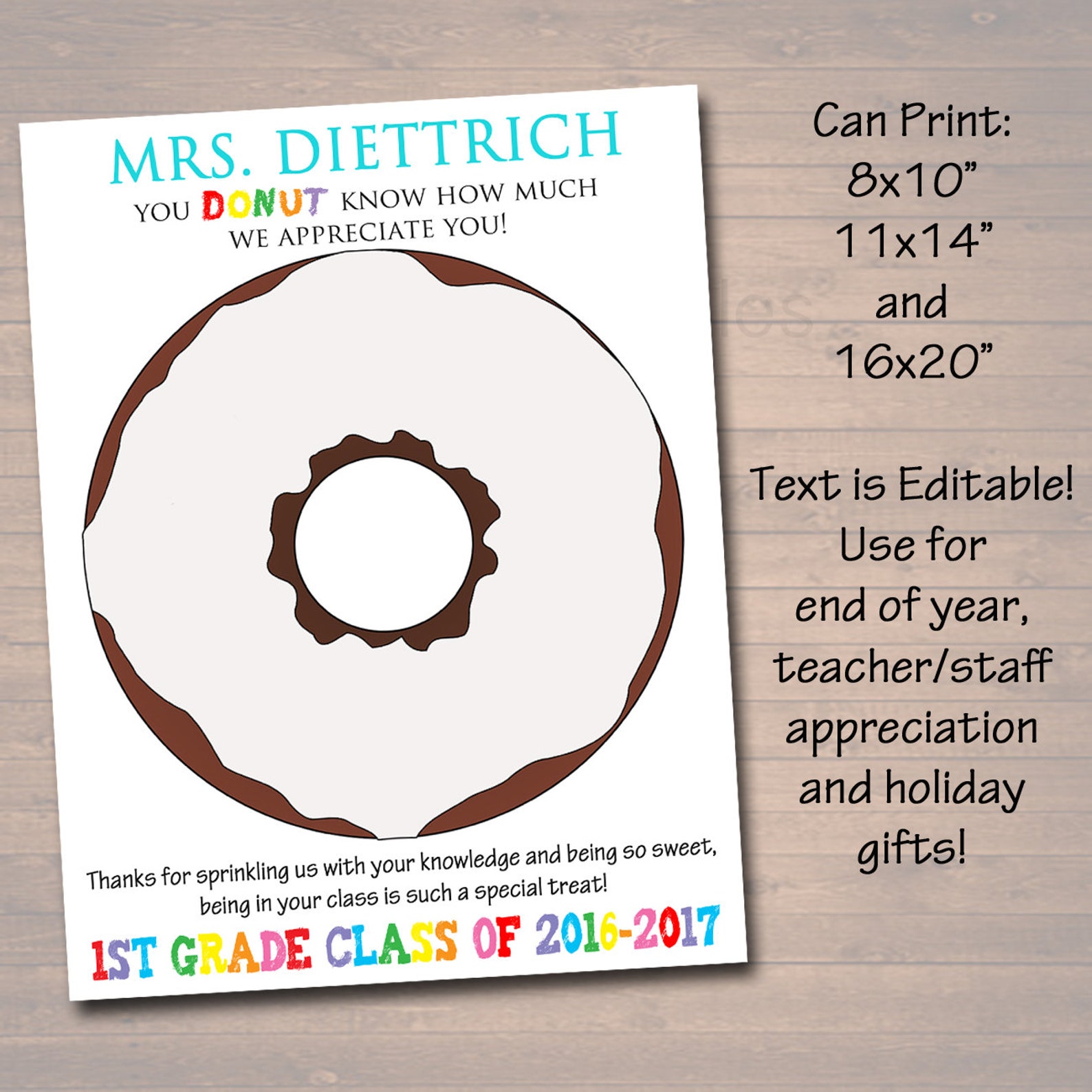 EDITABLE Teacher Gift Personalized Printable Class Thumbprint - Etsy