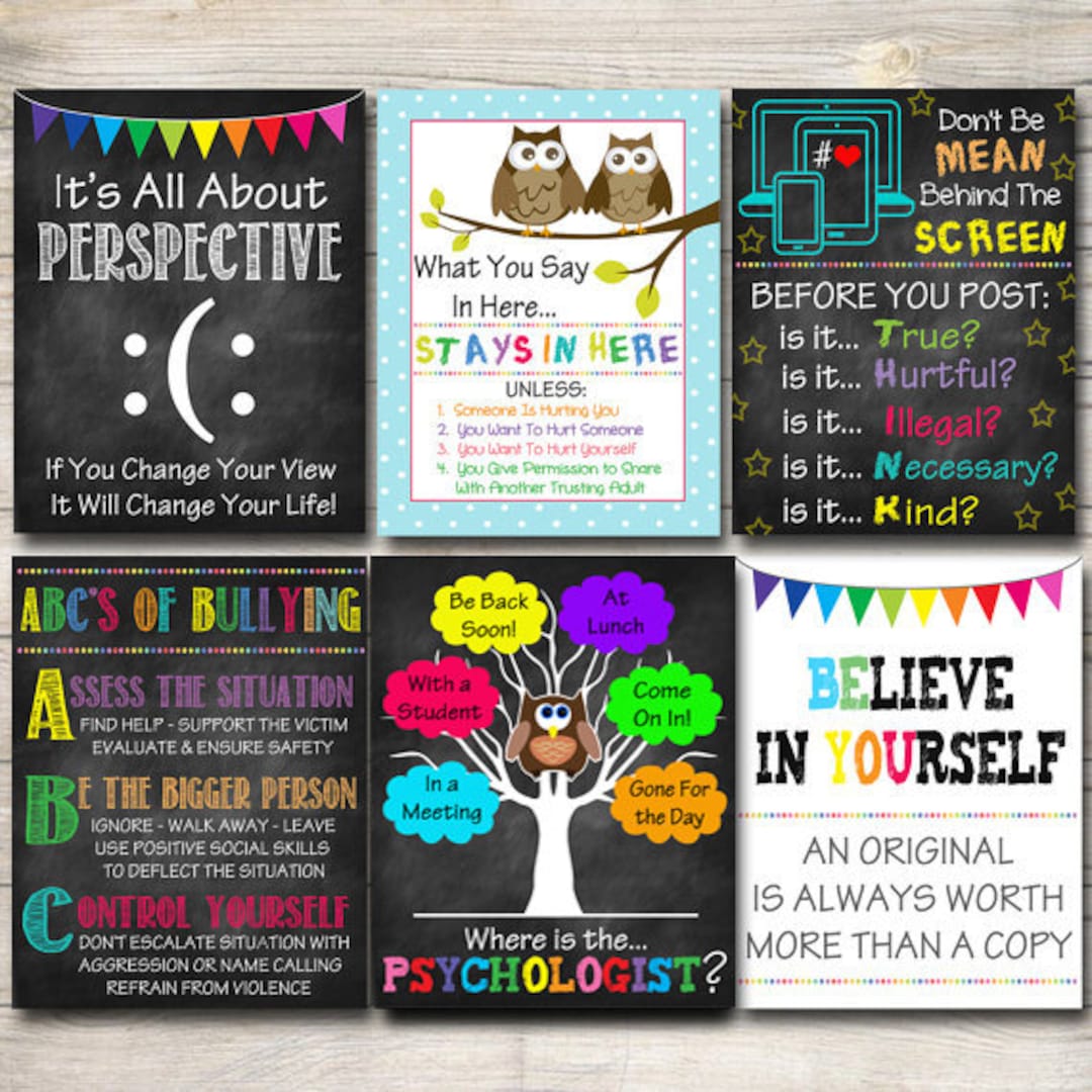 School Psychologist Office Posters: Set of 6, Door Sign (digital ...