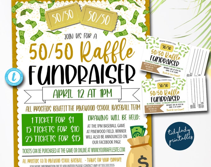 50/50 Raffle Ticket Fundraiser Flyer, Split the Pot Raffle Fundraiser ...