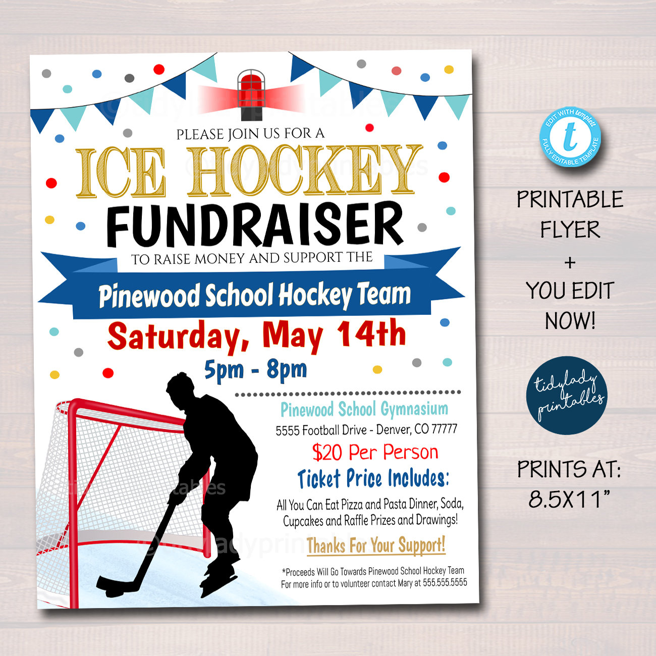 EDITABLE Ice Hockey Fundraiser Flyer, Printable PTA PTO Flyer, School ...