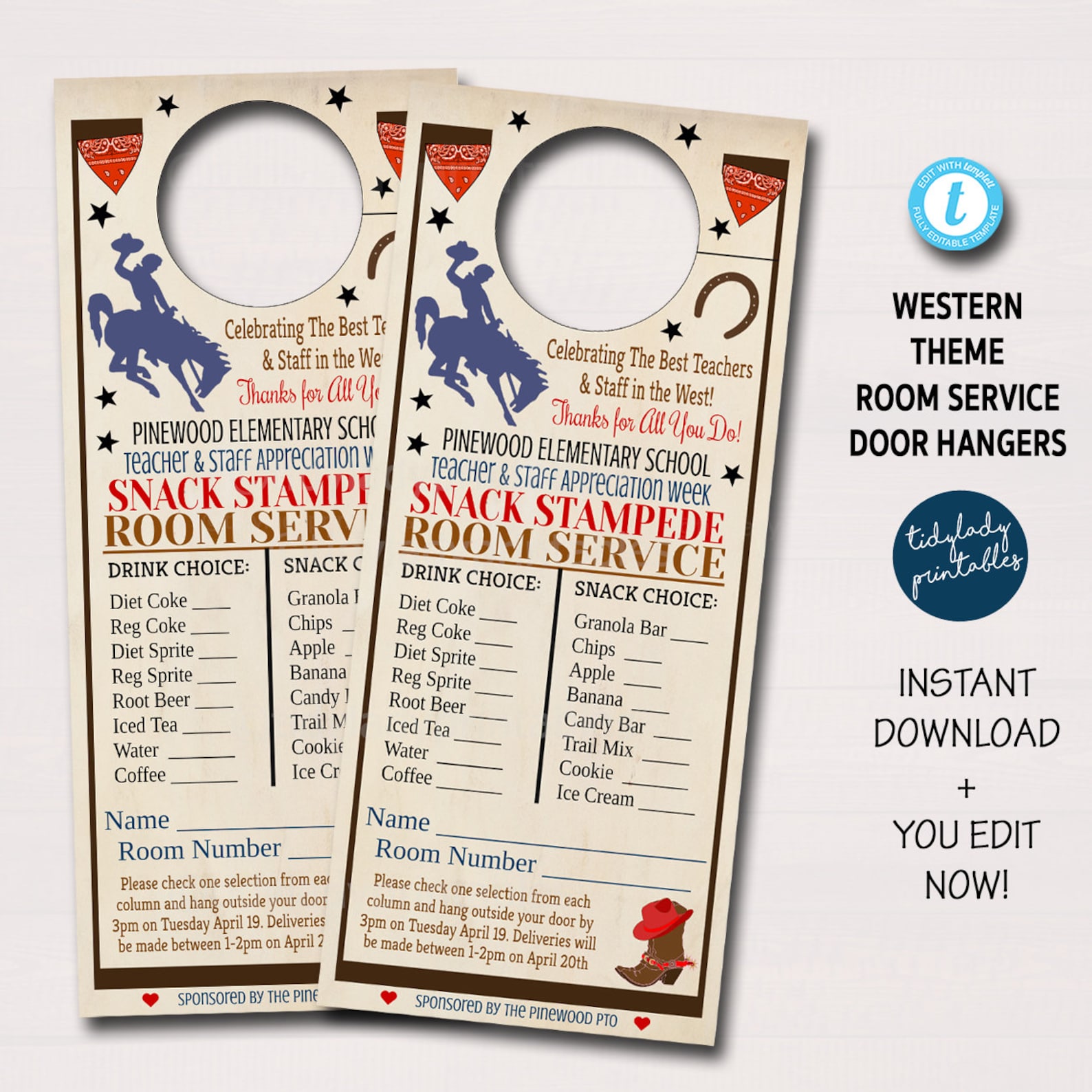 Editable Western Themed Room Service Door Hanger Cowboy Party - Etsy