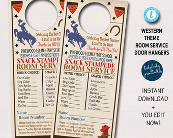 Editable Western Themed Room Service Door Hanger, Cowboy Party Teacher ...