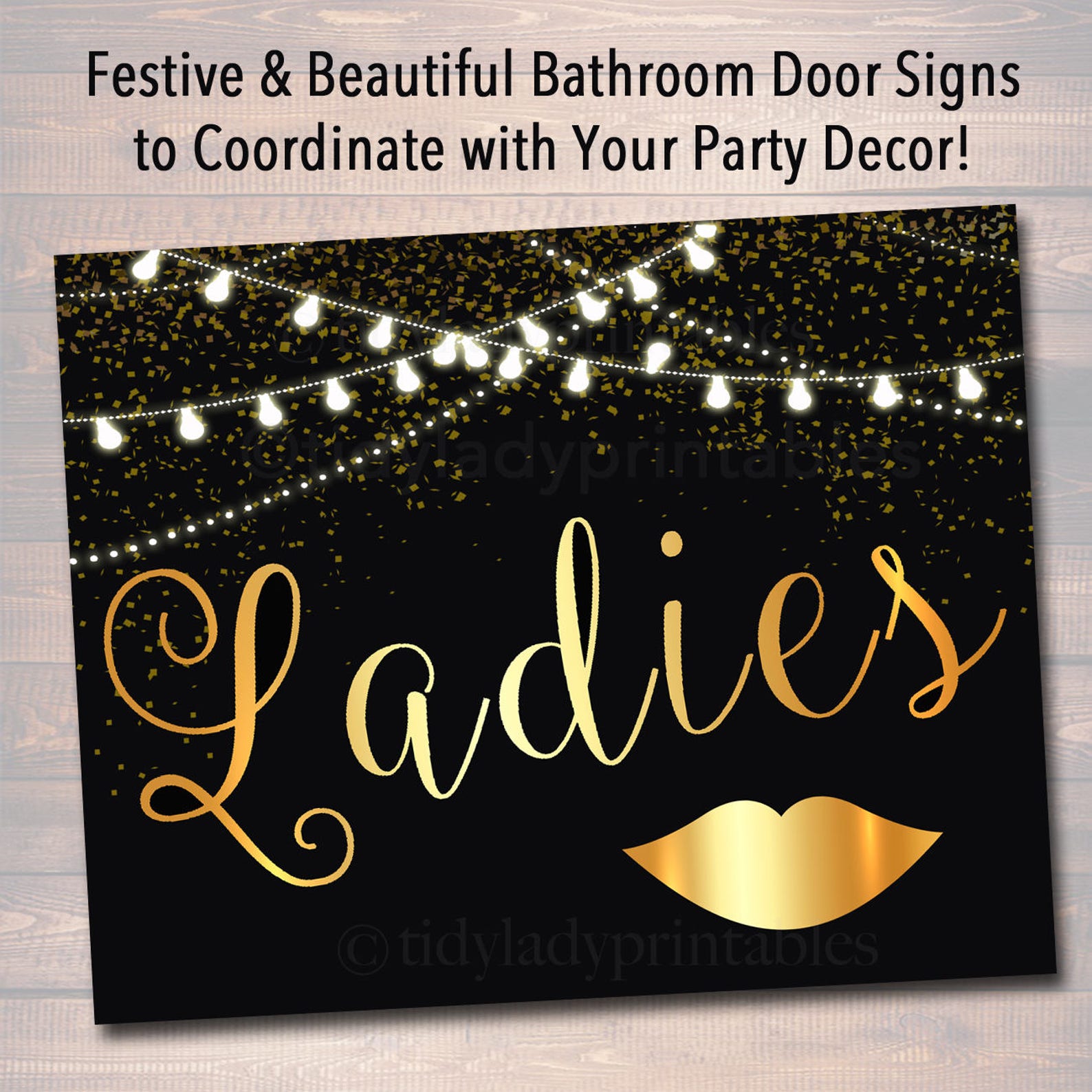 Bathroom Signs, Black and Gold Party Decor, Bathroom Basket Signs ...