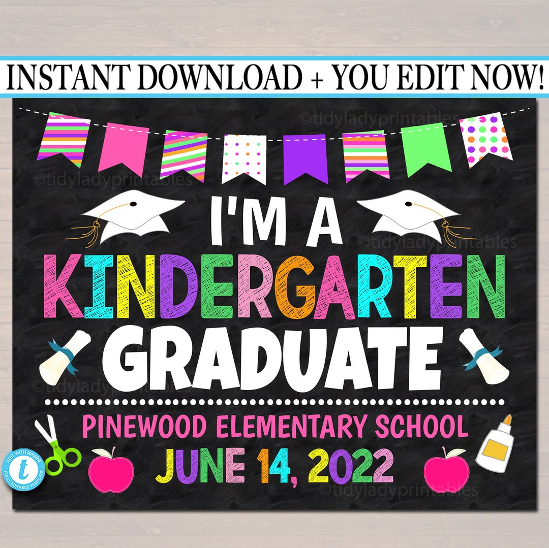 Kindergarten Graduation Photo Sign, End of School Chalkboard Poster ...