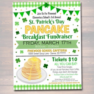 St. Patricks Day Pancake Breakfast Fundraiser Flyer and Ticket Set ...