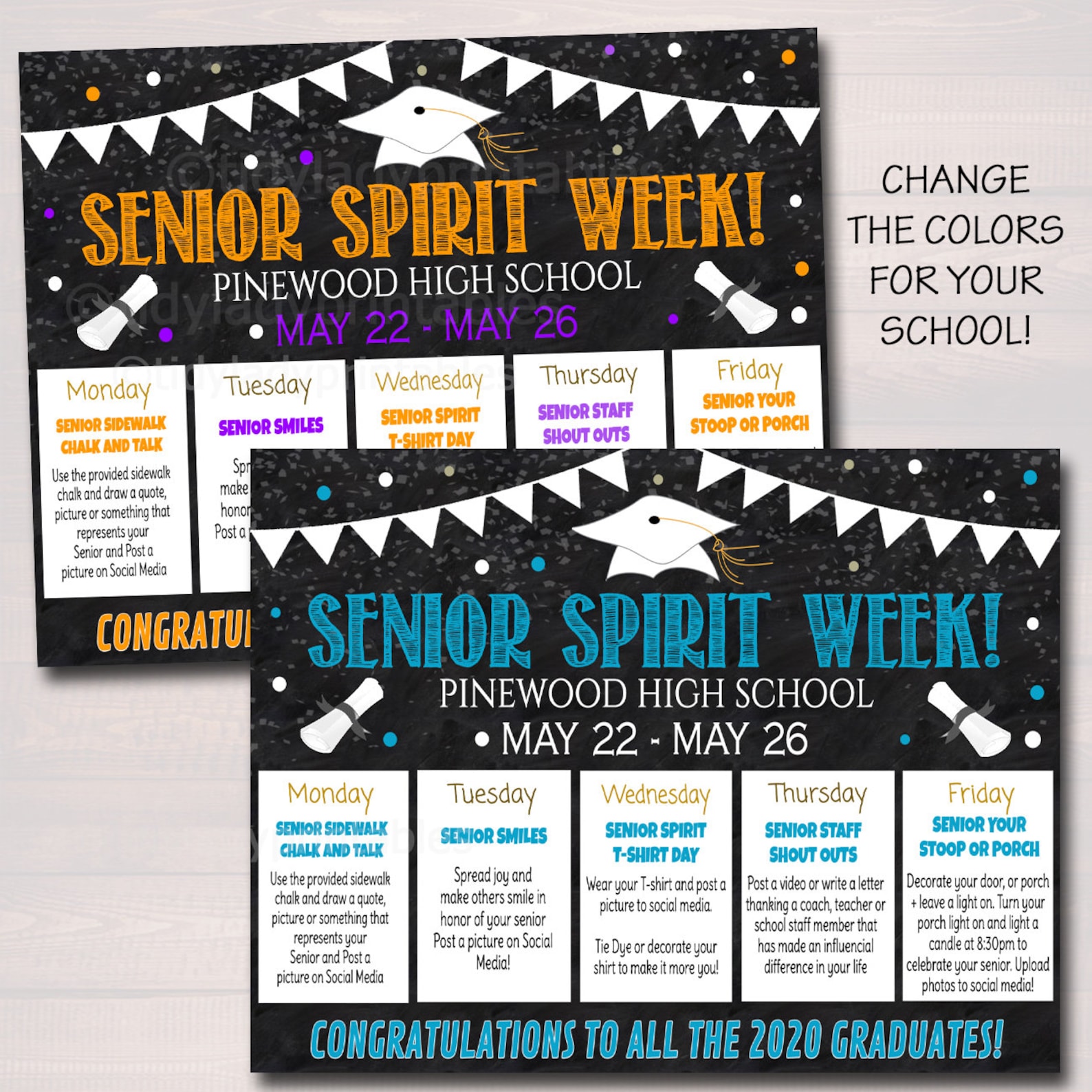 Virtual Senior Spirit Week Itinerary: Editable Template (digital ...