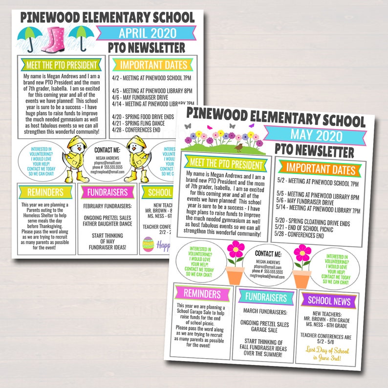 Seasonal PTO PTA Newsletter Template Set: Editable School Handout - Etsy
