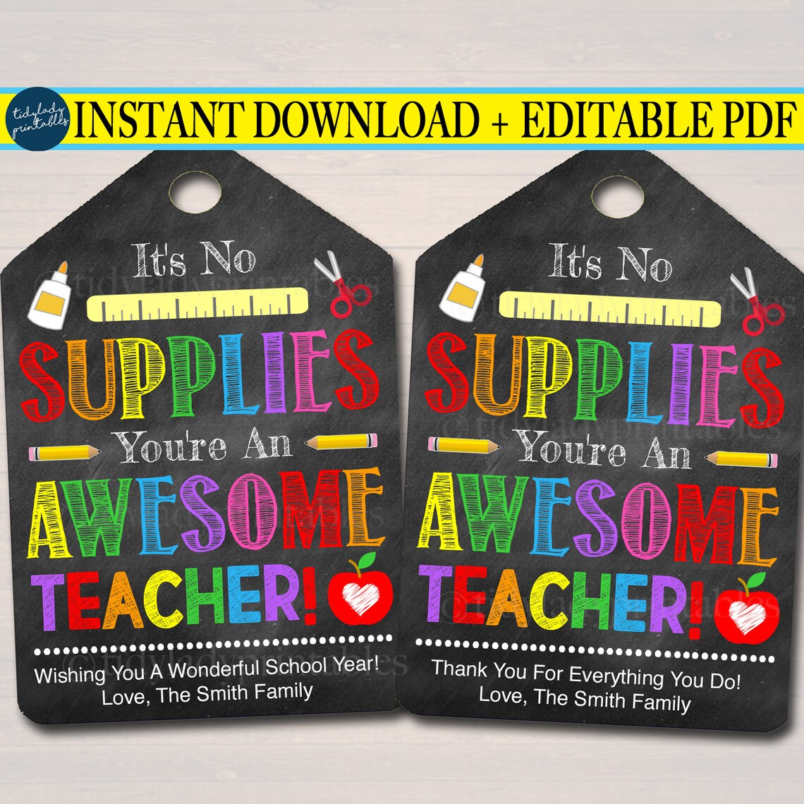 EDITABLE Teacher School Supply Gift Tags Student First Day of - Etsy