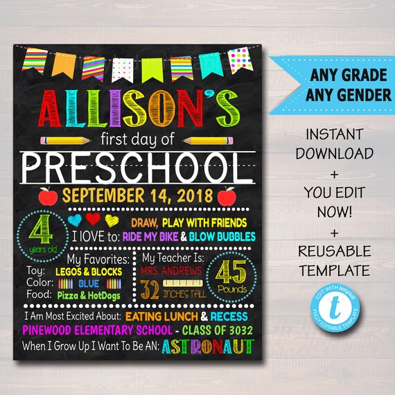 First Day Of School Sign, Back to School Chalkboard Poster ...