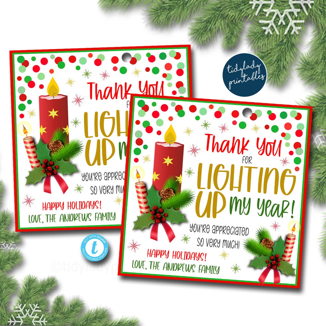 Thank You for Lighting up My Life Christmas Tags Holiday Appreciation ...