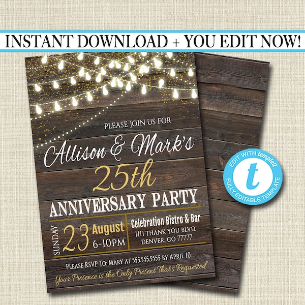 Rustic Anniversary Party Invitations - Etsy