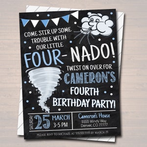 Tornado Birthday Party Invitation, Storm Chaser Fourth Birthday Four ...