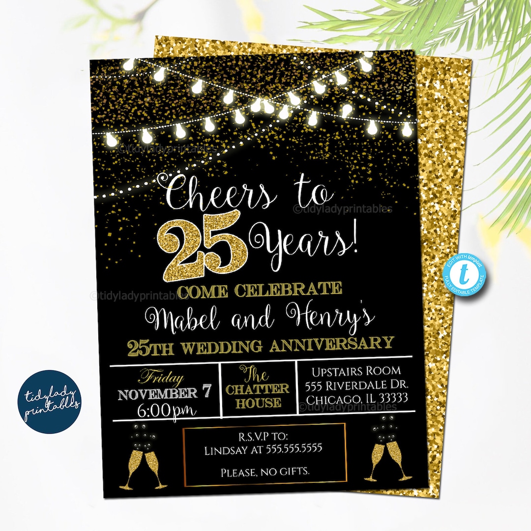 EDITABLE 25th Party Invitation, Birthday Printable Cheers to Twenty ...
