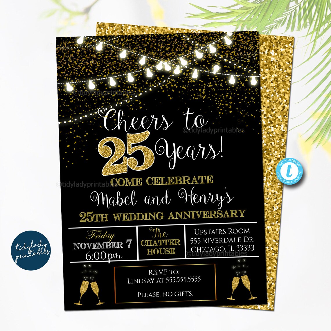 EDITABLE 25th Party Invitation Birthday Printable Cheers to - Etsy