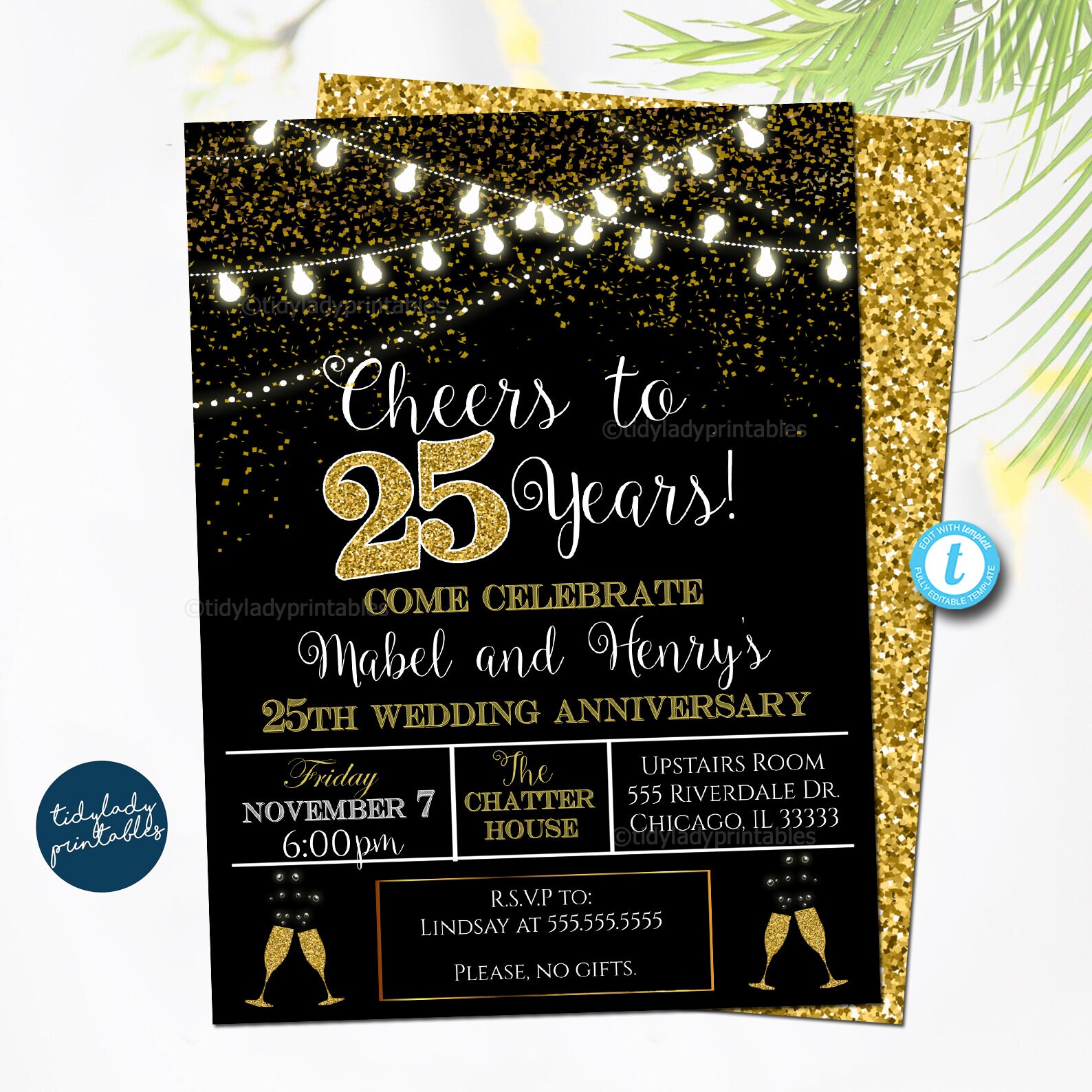 EDITABLE 25th Party Invitation Birthday Printable Cheers to - Etsy