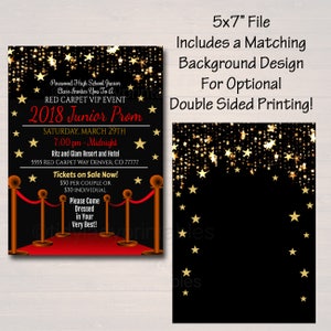 EDITABLE Prom Set, School Dance Flyer Invitation, Ticket Hollywood Red ...