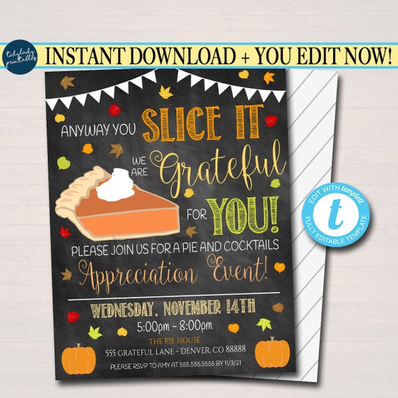 Fall Pie Appreciation Invitation, Anyway You Slice It Grateful For You ...