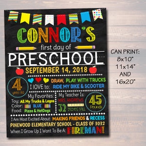 First Day of School Sign, Back to School Chalkboard Poster Personalized ...