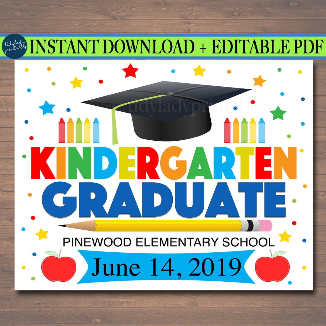 Kindergarten Graduation Photo Prop: Editable Chalkboard Sign (digital ...