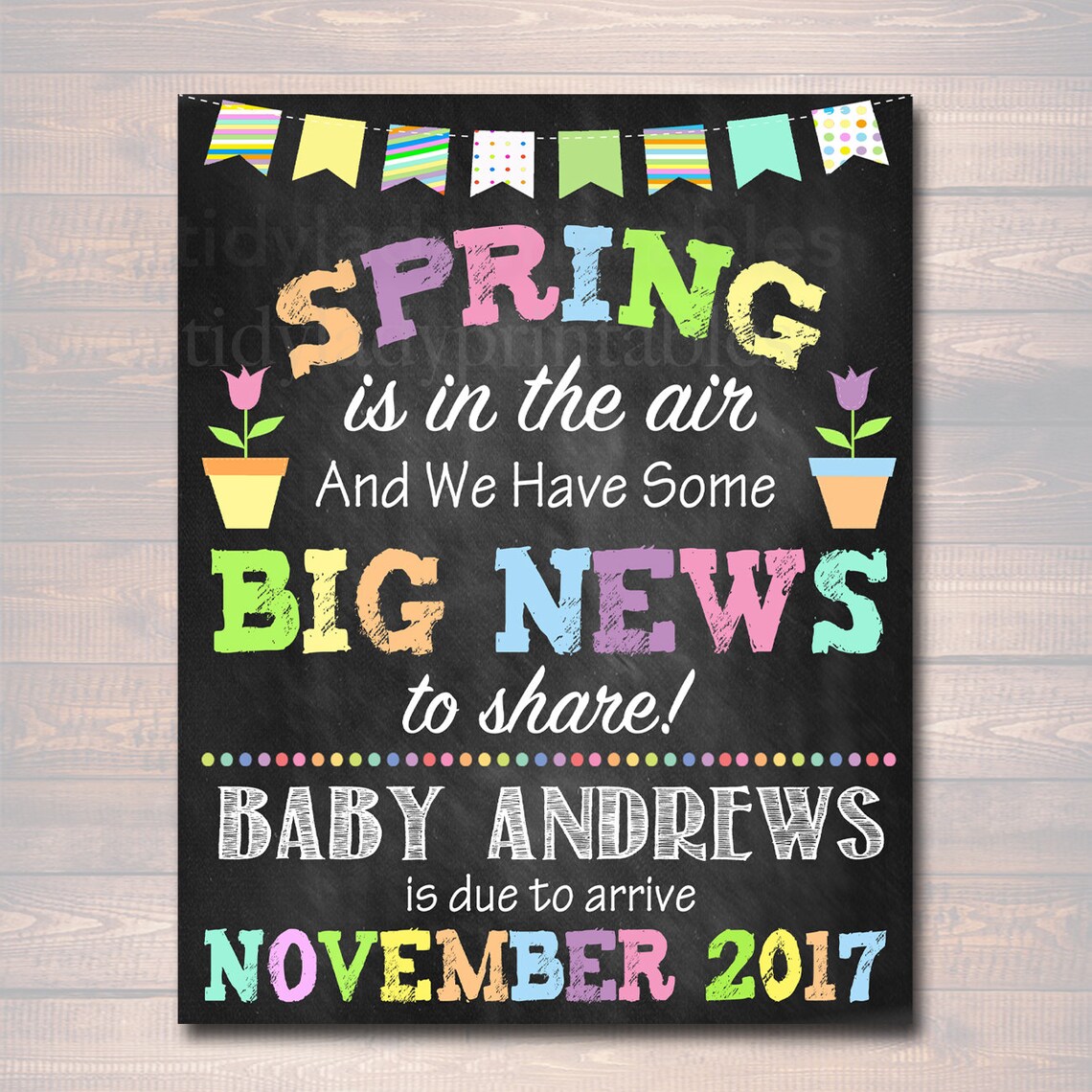 CUSTOM Chalkboard Pregnancy Announcement Spring is in the Air - Etsy