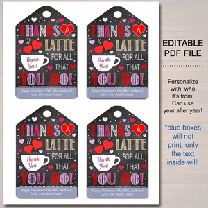Thanks a Latte Valentine's Day Coffee Gift Tags, Staff Teacher ...
