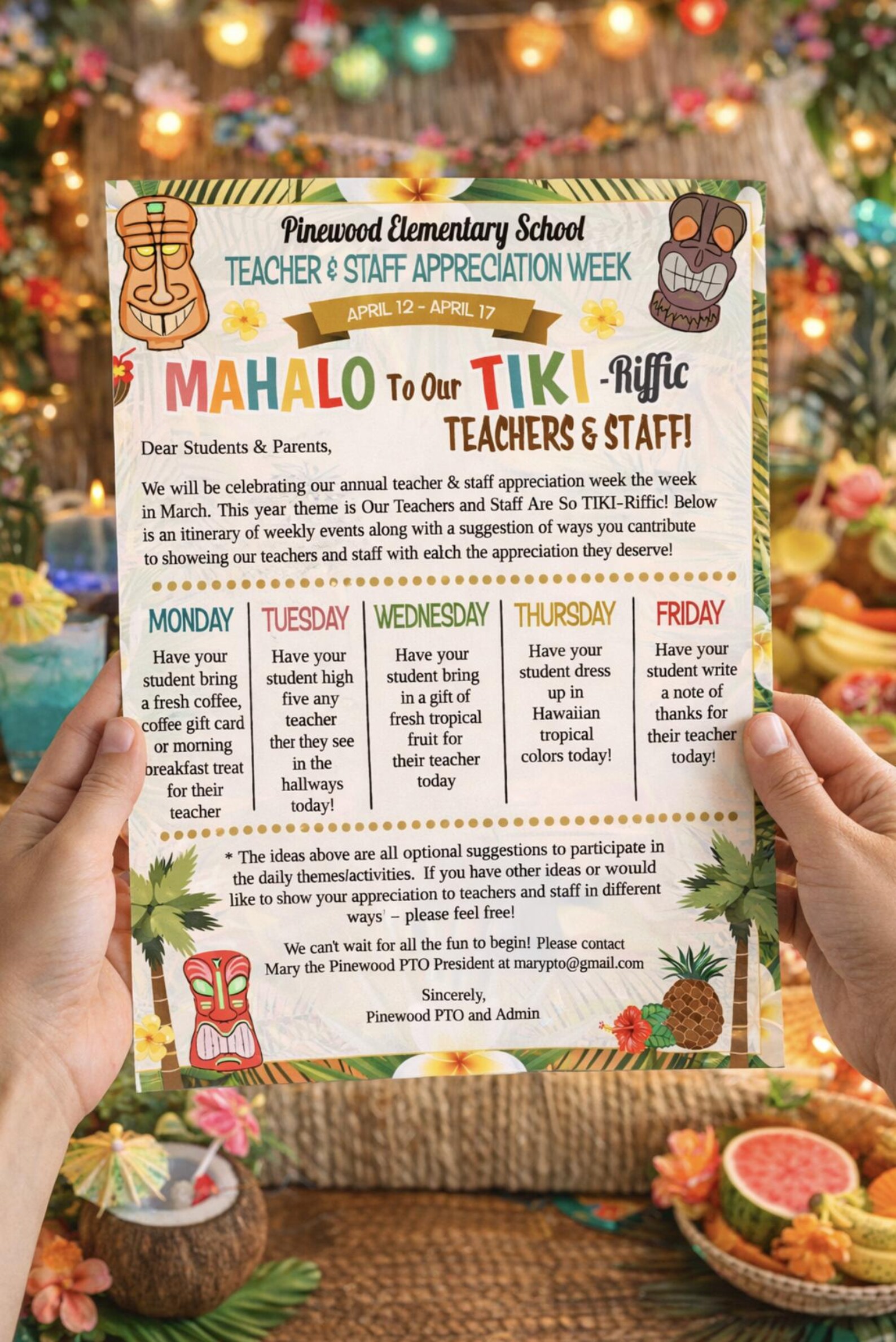 Tropical Luau Theme Teacher Appreciation Newsletter: Family Student ...