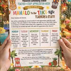 Tropical Luau Theme Teacher Appreciation Newsletter: Family Student ...